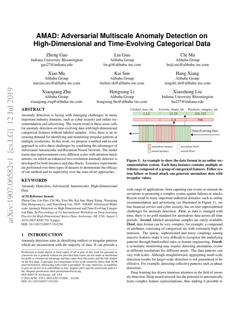 Amad Adversarial Multiscale Anomaly Detection On High Dimensional And Time Evolving Categorical