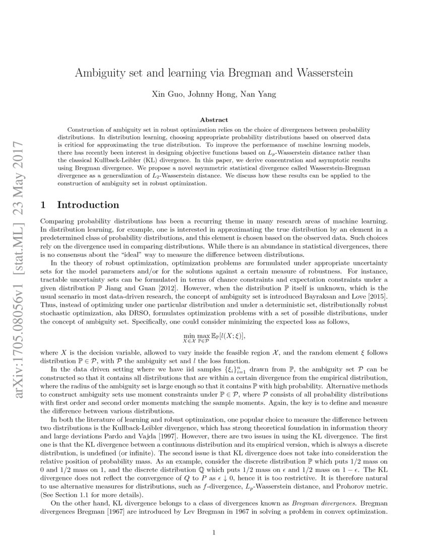 Ambiguity set and learning via Bregman and Wasserstein | DeepAI