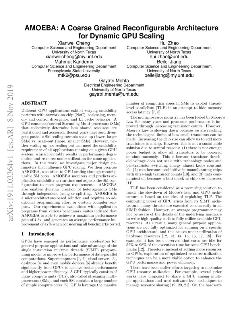 AMOEBA: A Coarse Grained Reconfigurable Architecture for Dynamic GPU ...