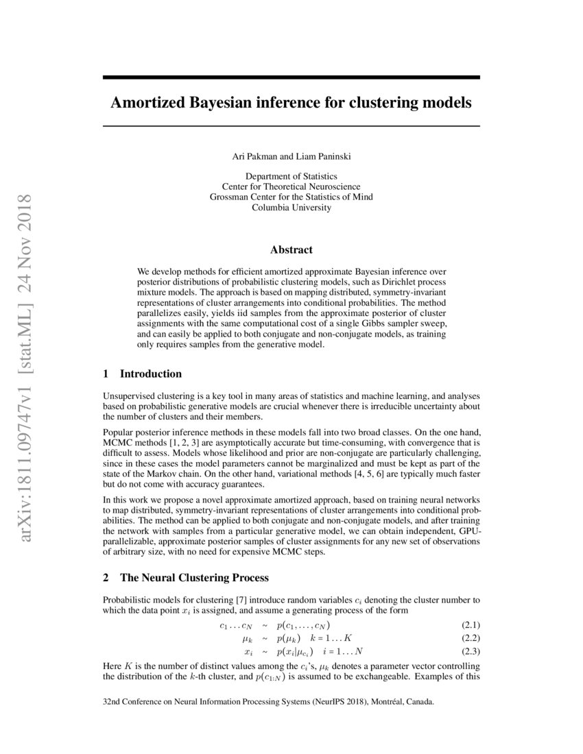 Amortized Bayesian Inference For Clustering Models Deepai