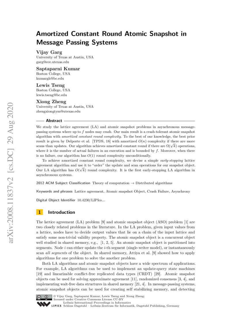 Amortized Constant Round Atomic Snapshot in Message-Passing Systems ... Amortized Constant Round Atomic Snapshot in Message-Passing Systems ...