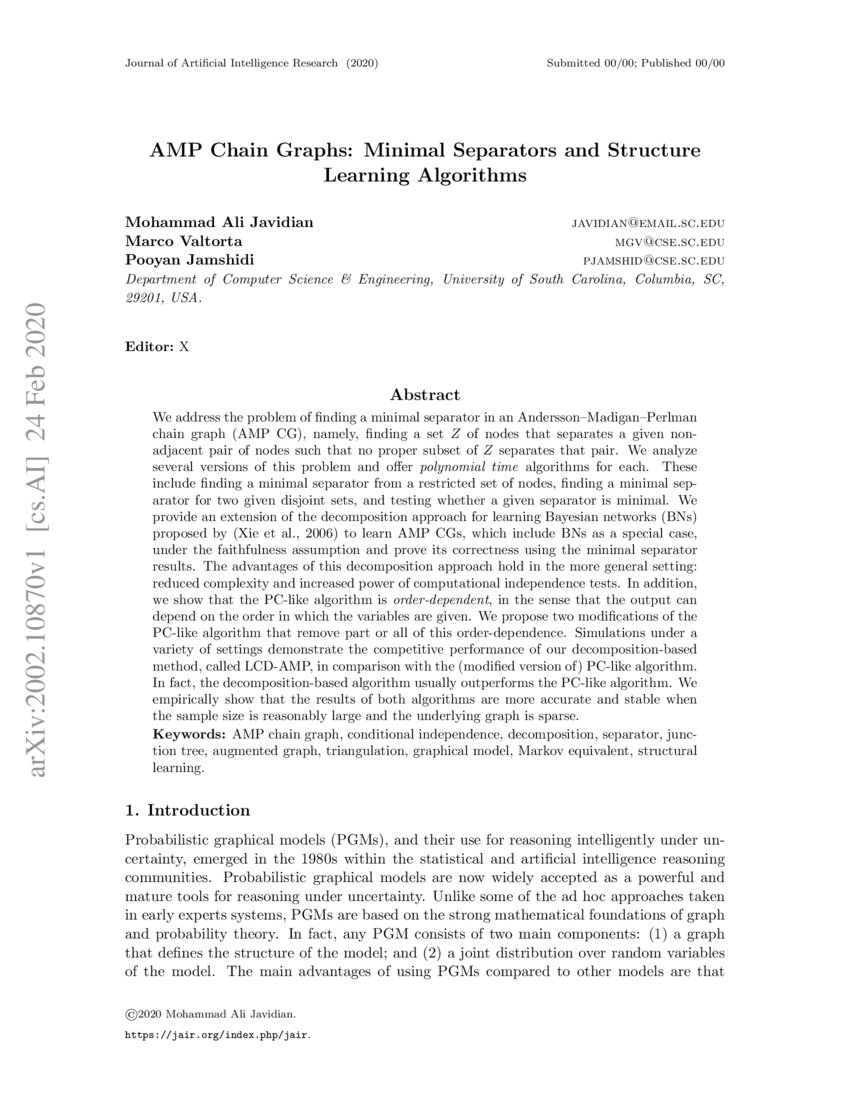 Amp Chain Graphs Minimal Separators And Structure Learning Algorithms Deepai