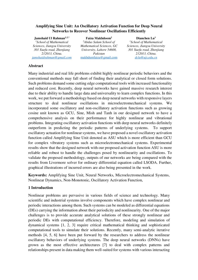 Amplifying Sine Unit An Oscillatory Activation Function For Deep Neural Networks To Recover