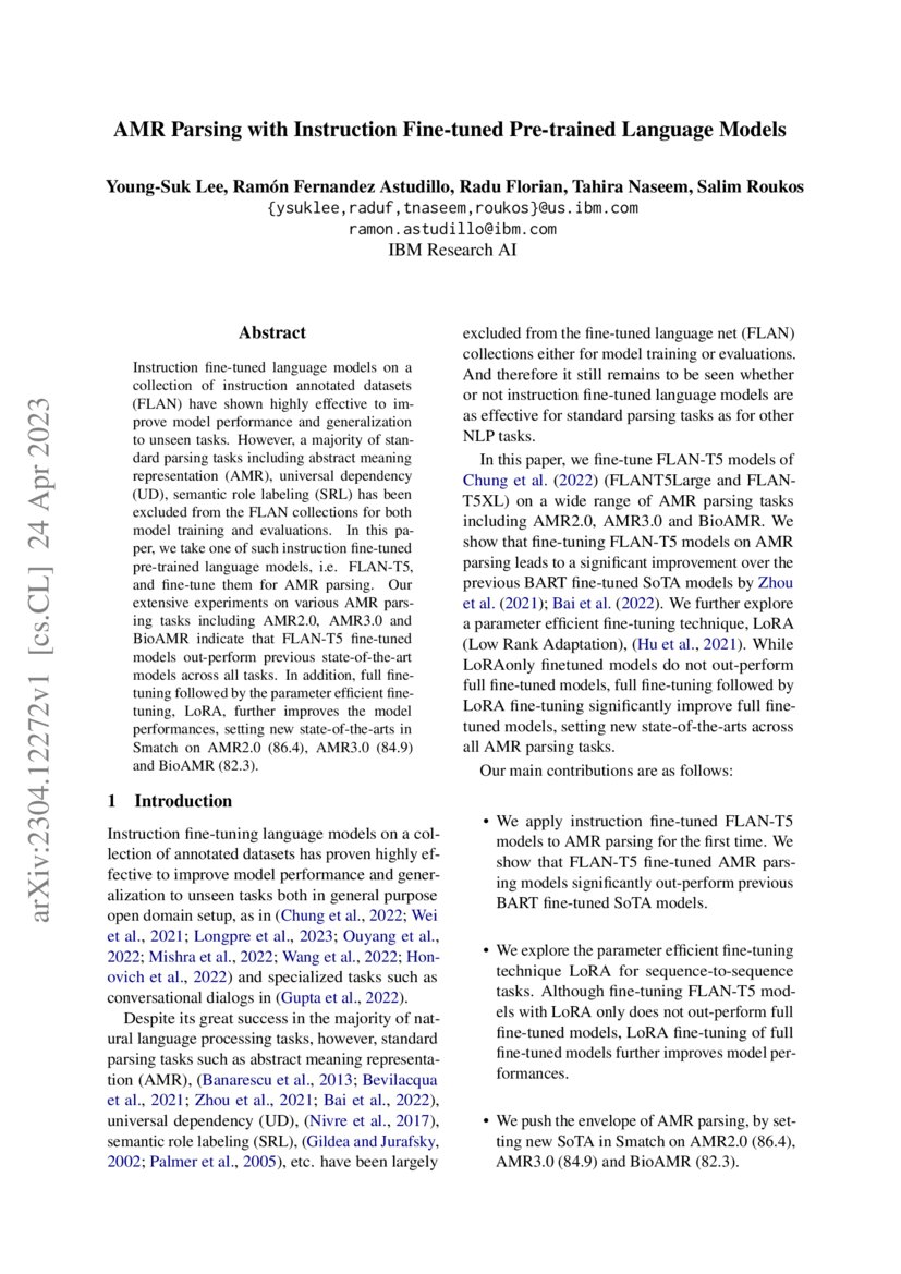 AMR Parsing with Instruction Fine-tuned Pre-trained Language Models | DeepAI
