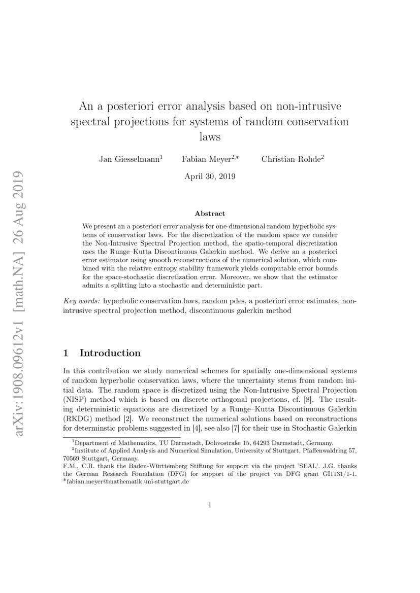 An A Posteriori Error Analysis Based On Non Intrusive Spectral