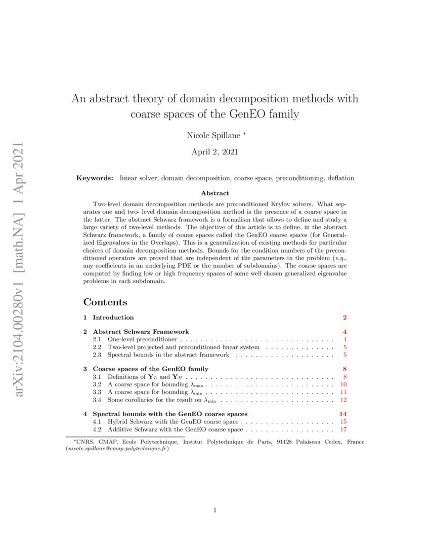 An abstract theory of domain decomposition methods with coarse spaces of the GenEO family | DeepAI