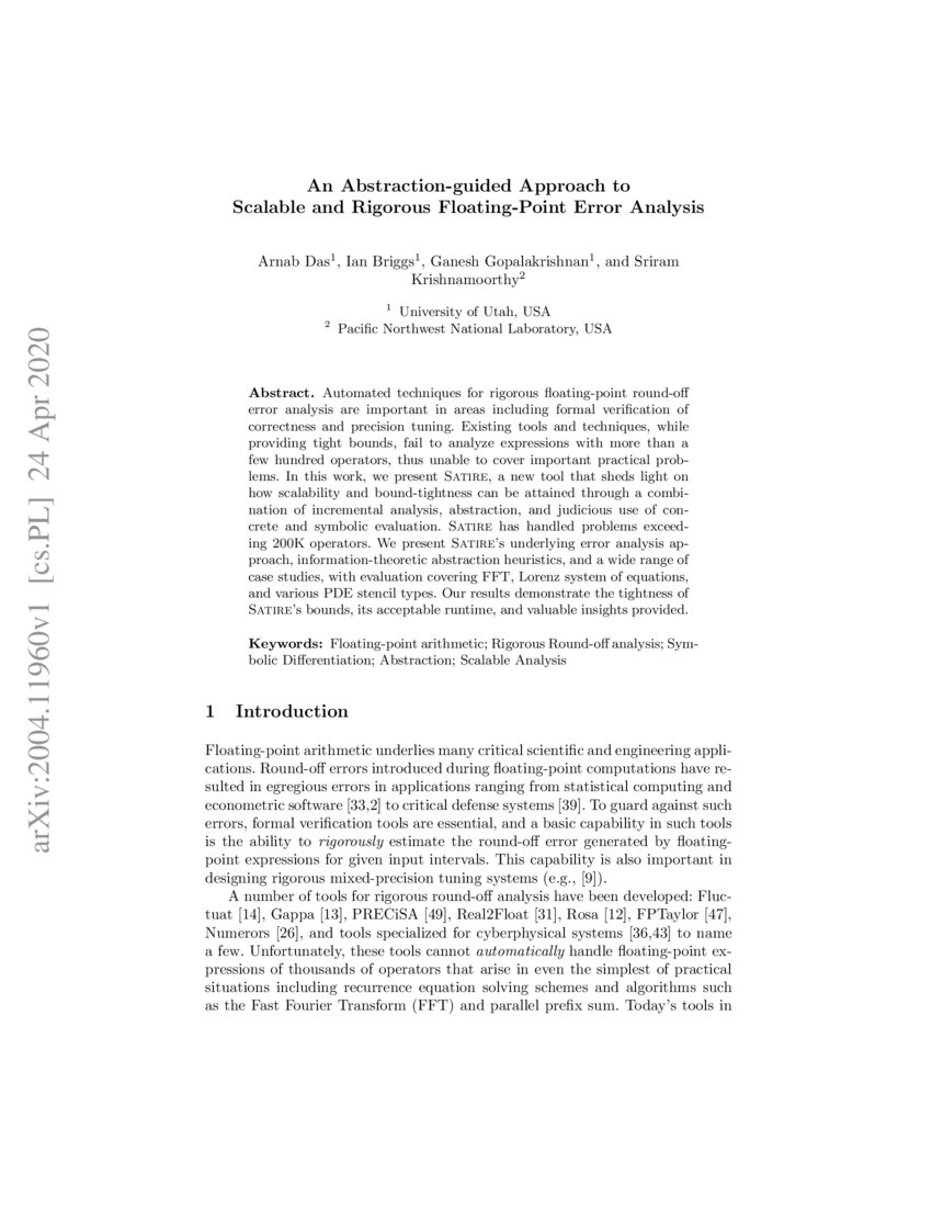 An Abstraction Guided Approach To Scalable And Rigorous Floating Point Error Analysis Deepai