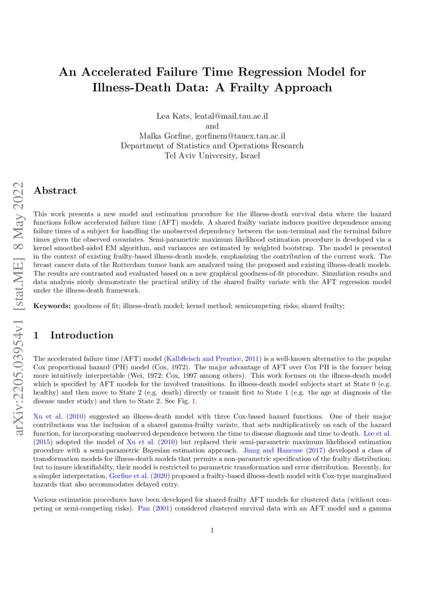 An Accelerated Failure Time Regression Model for Illness-Death Data: A Frailty Approach | DeepAI