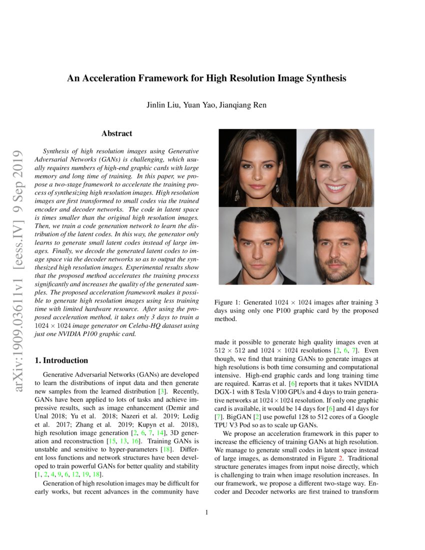 An Acceleration Framework for High Resolution Image Synthesis | DeepAI