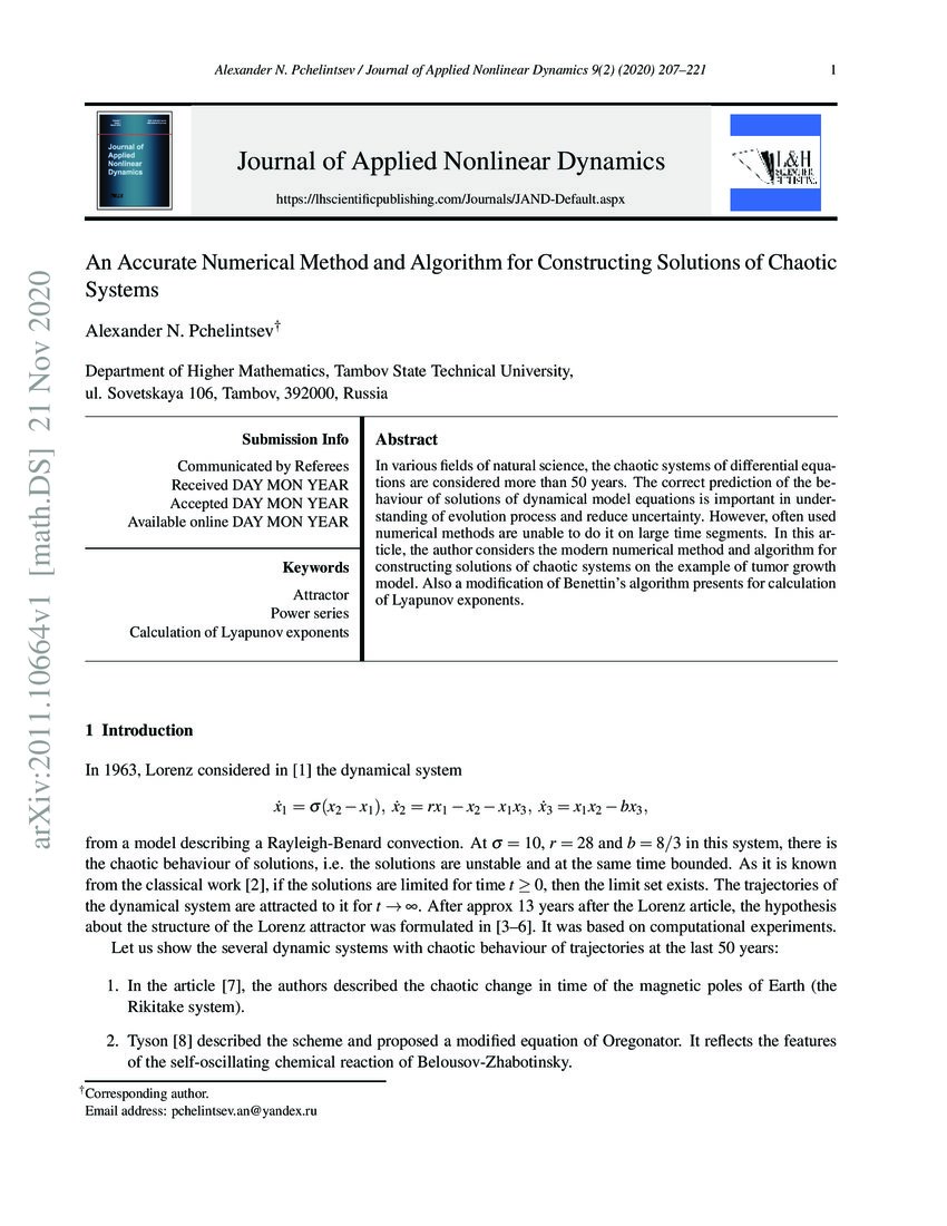 An Accurate Numerical Method And Algorithm For Constructing Solutions Of Chaotic Systems Deepai 