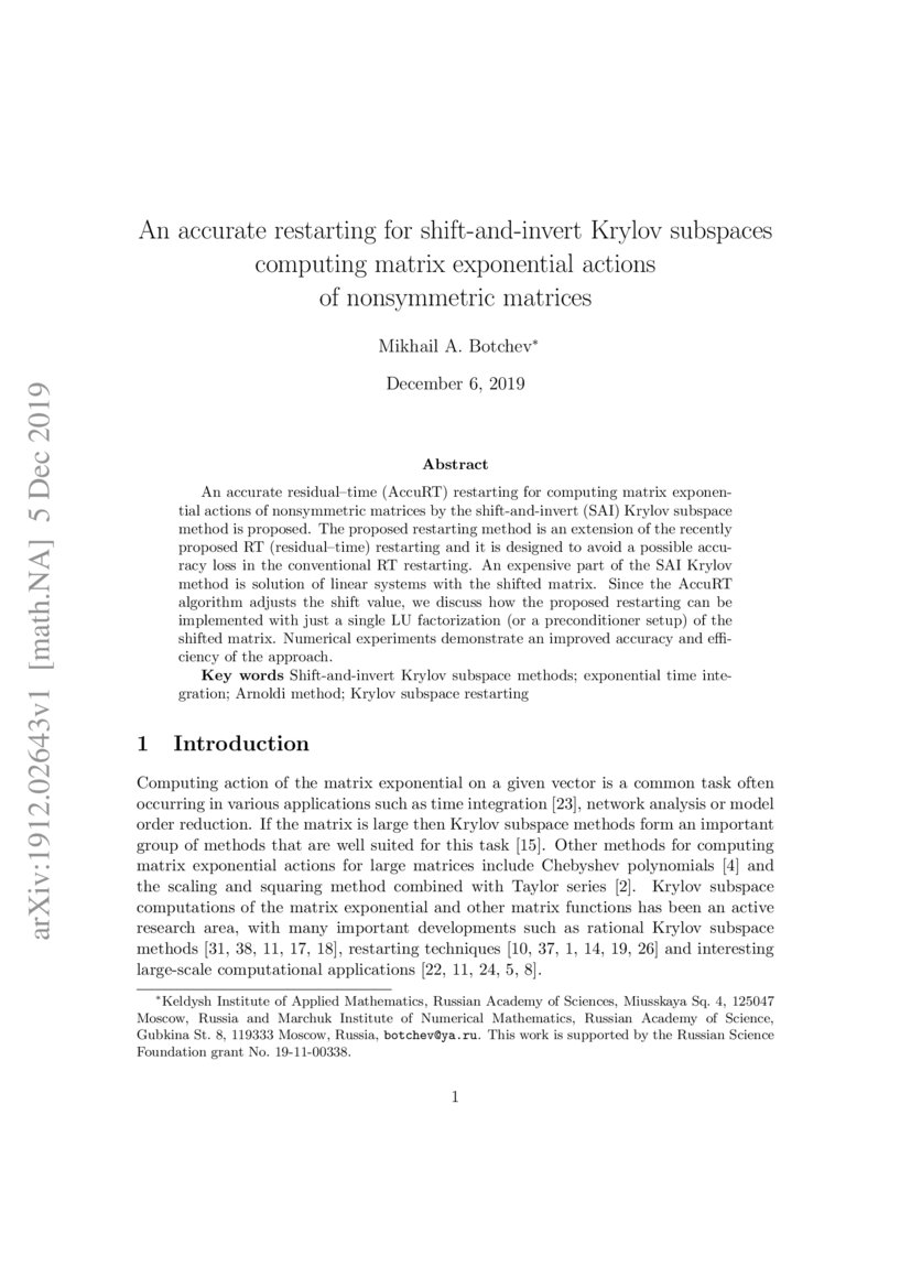 An Accurate Restarting For Shift And Invert Krylov Subspaces Computing Matrix Exponential 