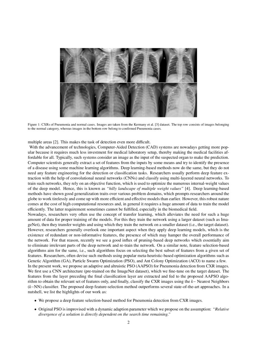 An Adaptive And Altruistic Pso Based Deep Feature Selection Method For Pneumonia Detection From