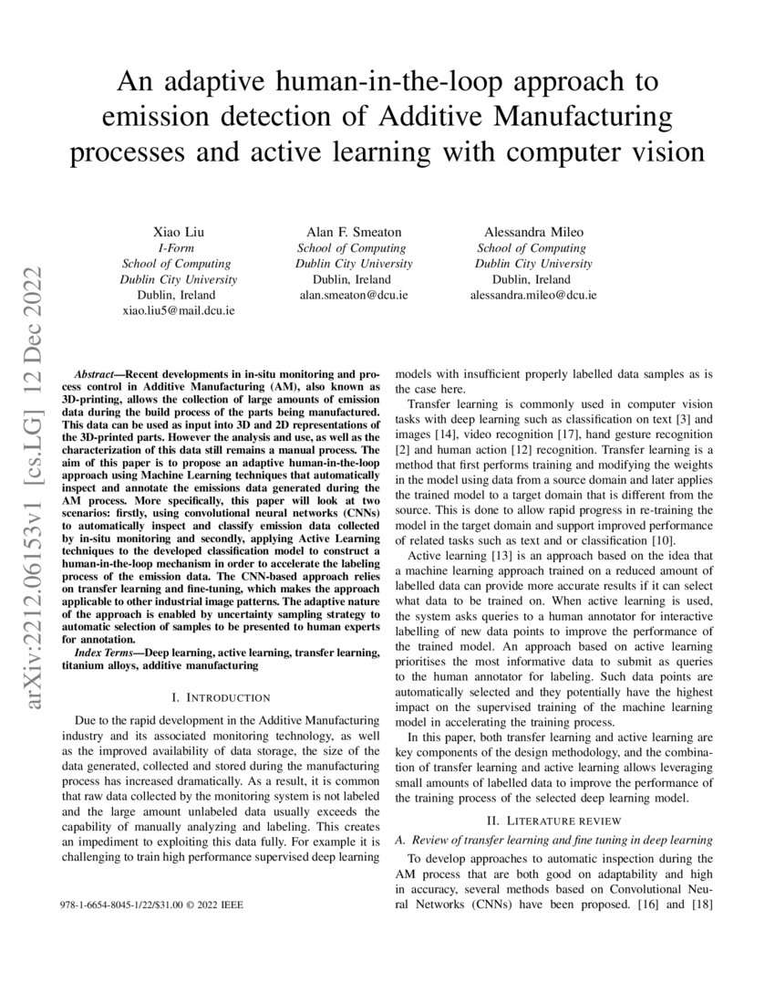An adaptive human-in-the-loop approach to emission detection of Additive Manufacturing processes ...
