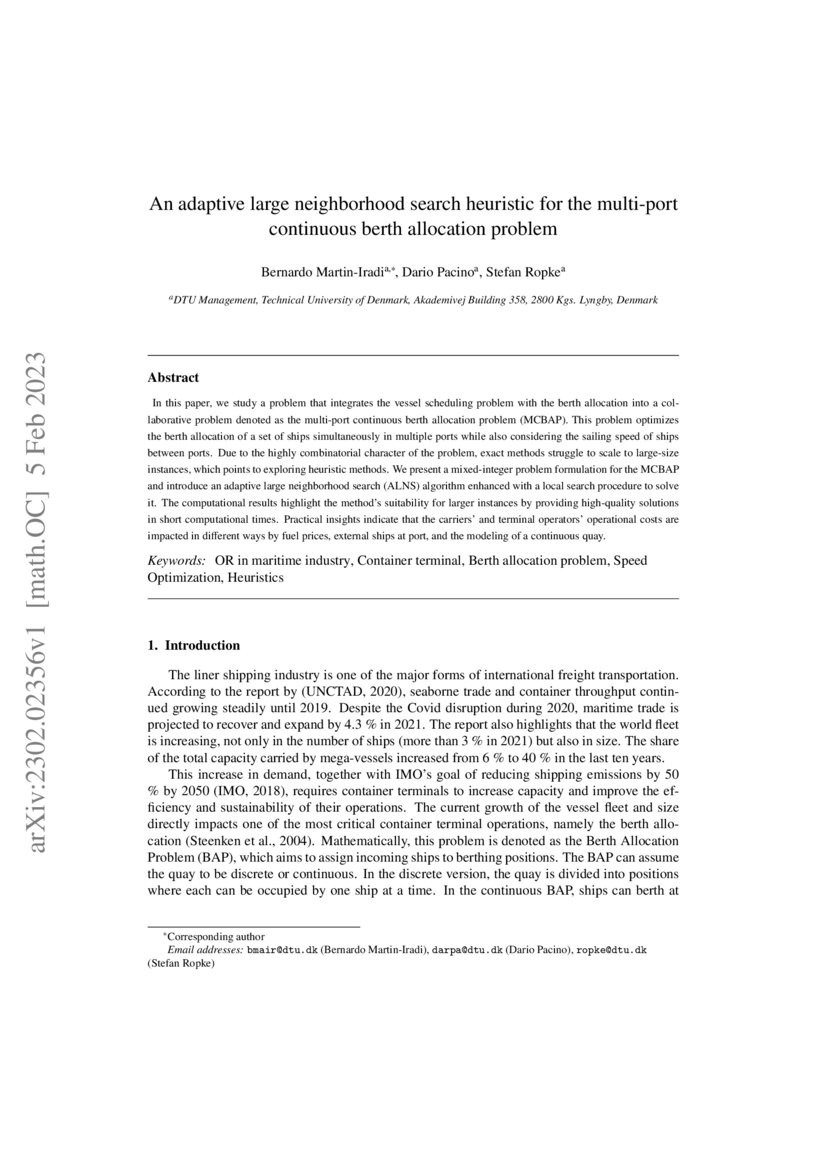 An Adaptive Large Neighborhood Search Heuristic For The Multi Port Continuous Berth Allocation