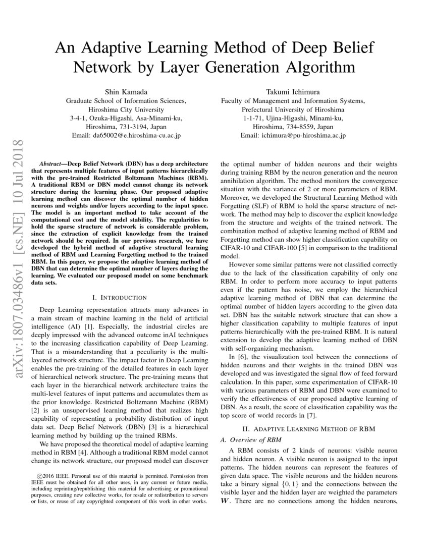 An Adaptive Learning Method Of Deep Belief Network By Layer Generation