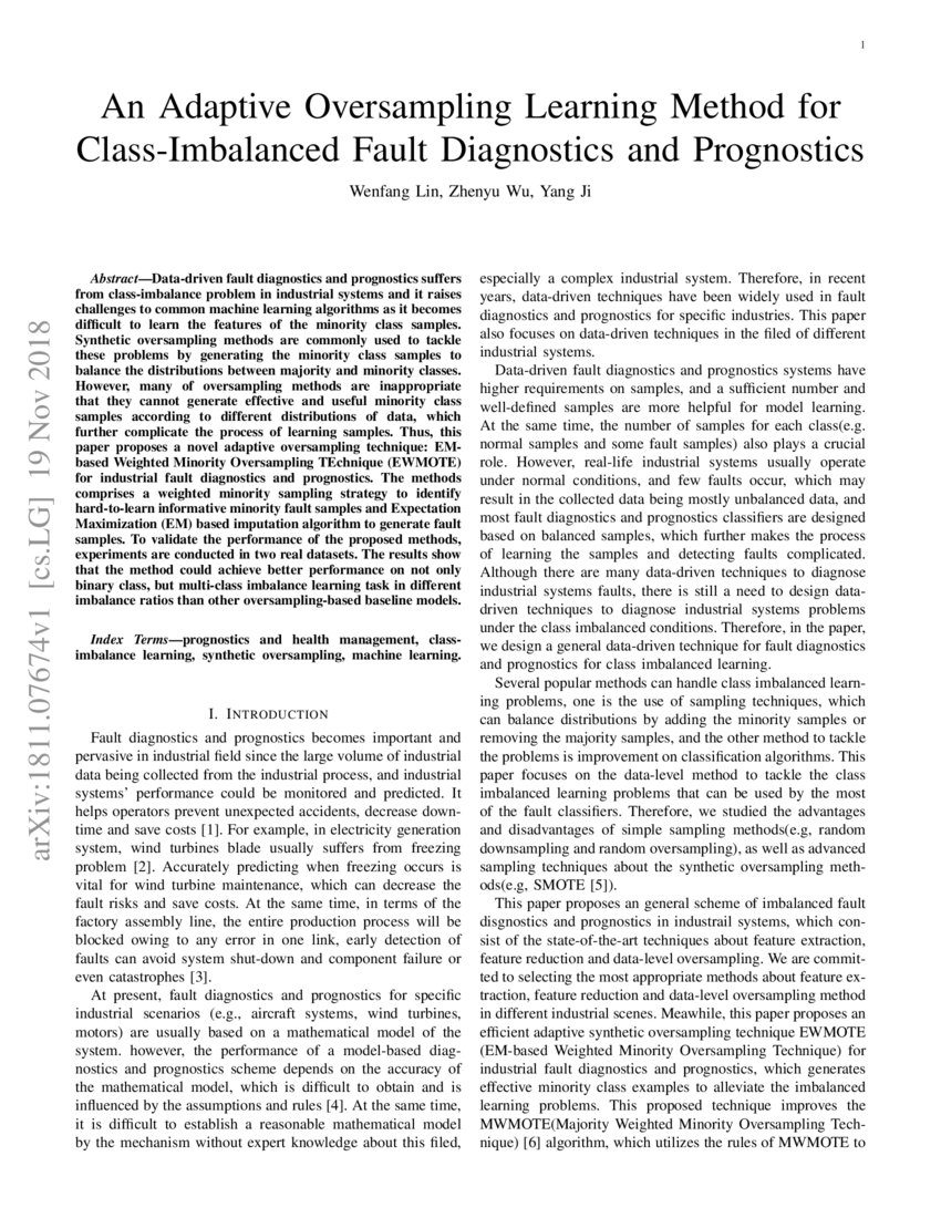 An Adaptive Oversampling Learning Method for Class-Imbalanced Fault Diagnostics and Prognostics ...