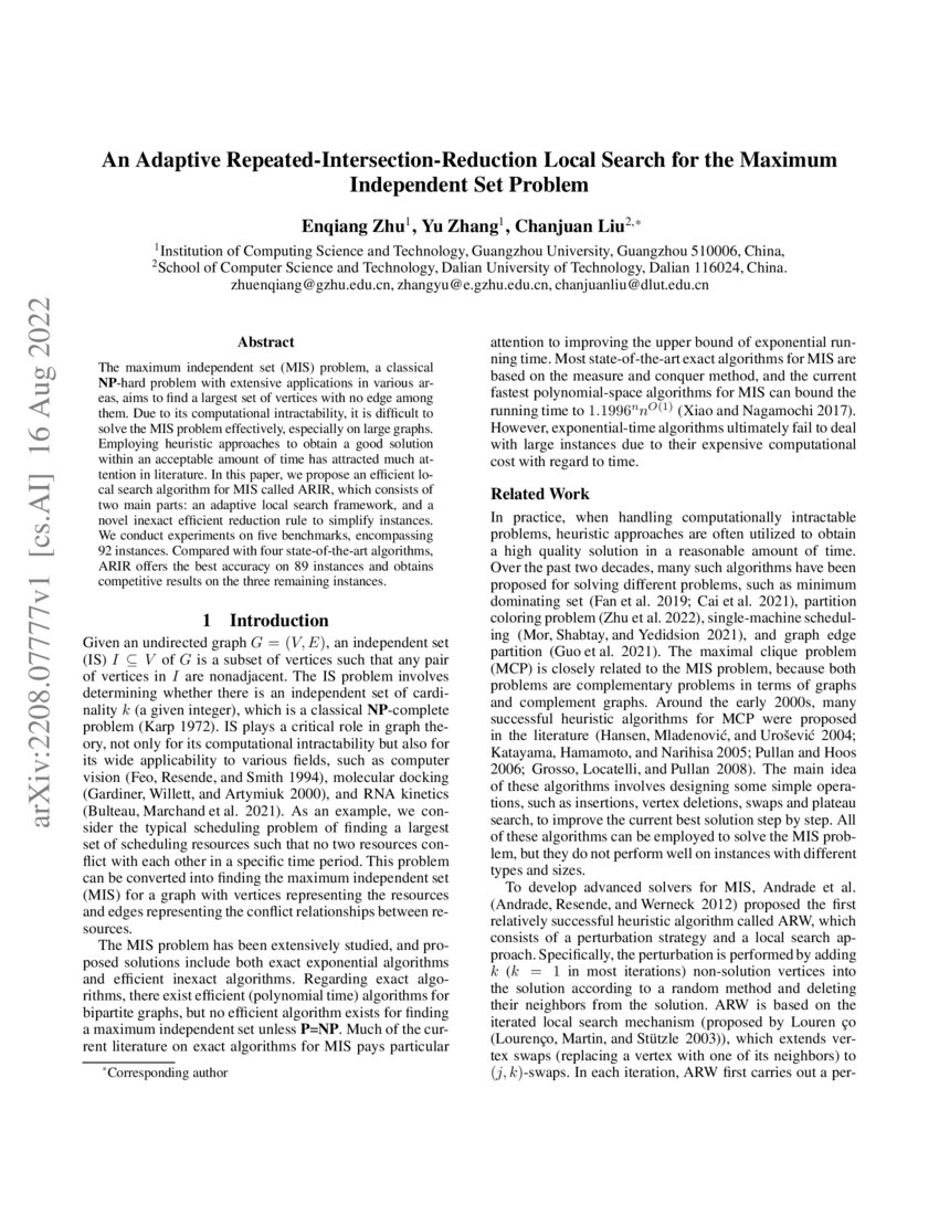 An Adaptive Repeated Intersection Reduction Local Search For The Maximum Independent Set Problem