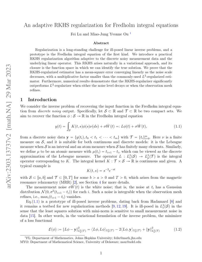 An Adaptive Rkhs Regularization For Fredholm Integral Equations Deepai