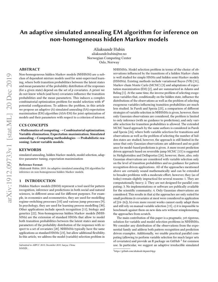 An Adaptive Simulated Annealing Em Algorithm For Inference On Non Homogeneous Hidden Markov