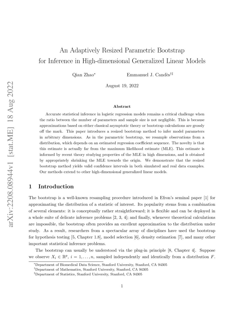An Adaptively Resized Parametric Bootstrap For Inference In High Dimensional Generalized Linear