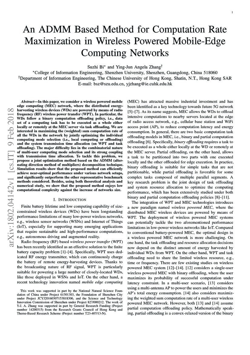 An Admm Based Method For Computation Rate Maximization In Wireless Powered Mobile Edge Computing
