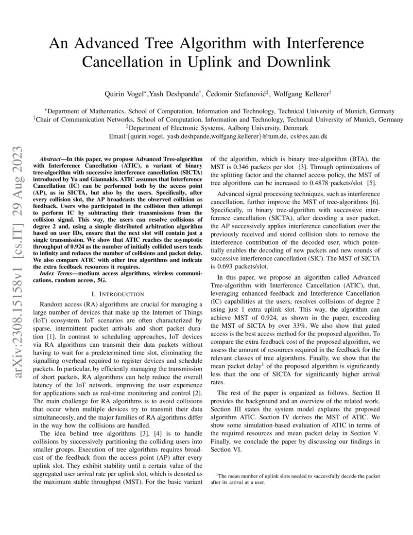 An Advanced Tree Algorithm With Interference Cancellation In Uplink And