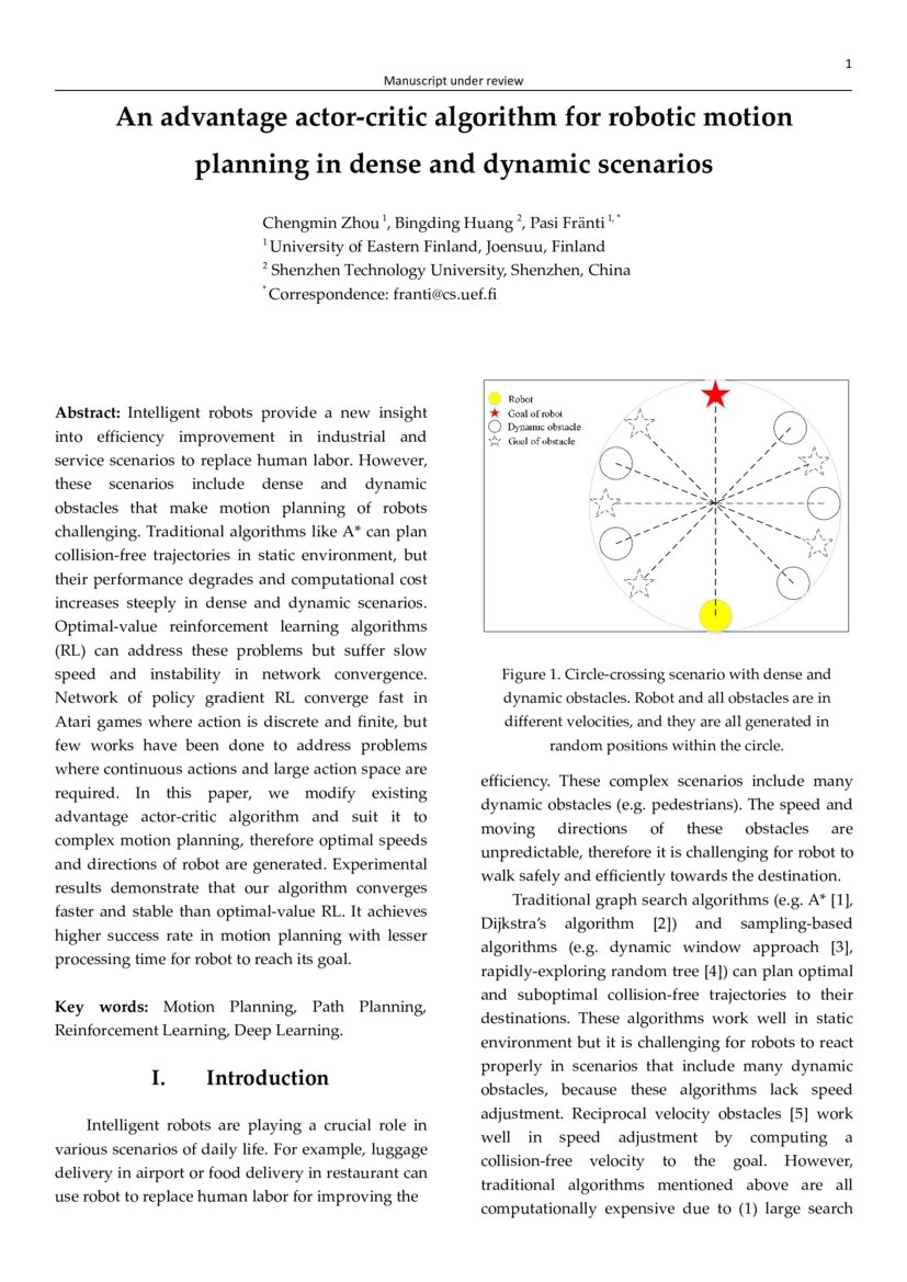 An advantage actor-critic algorithm for robotic motion planning in dense and dynamic scenarios ...