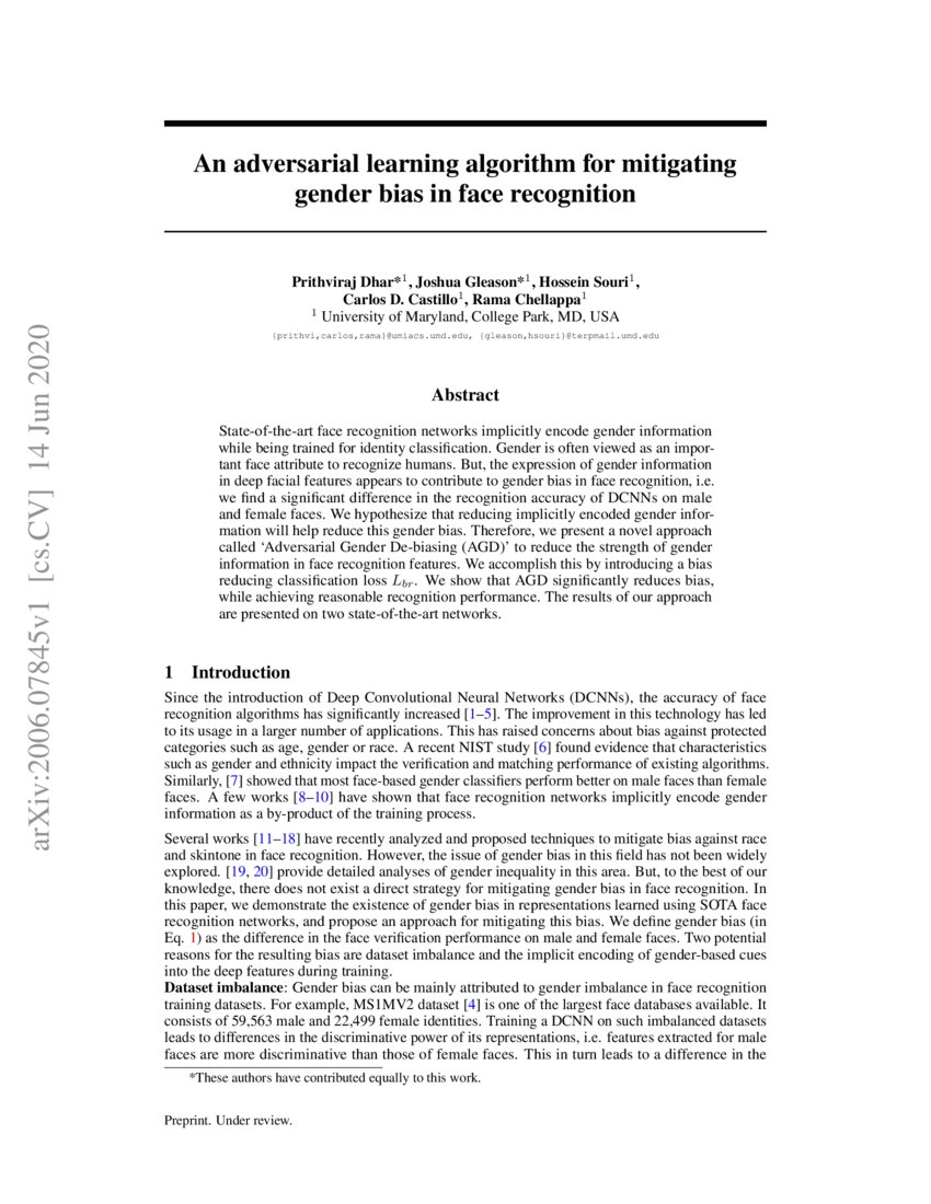 An adversarial learning algorithm for mitigating gender bias in face ... An adversarial learning algorithm for mitigating gender bias in face ...
