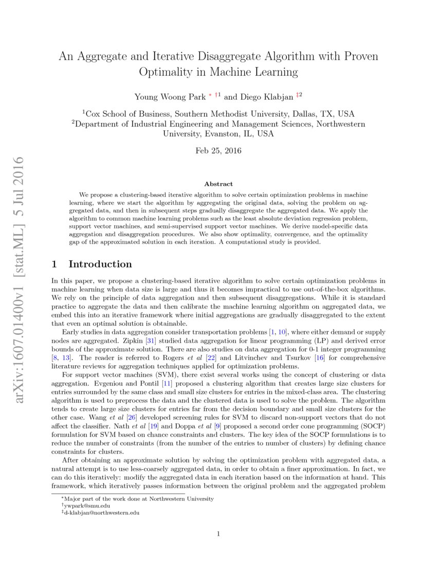 An Aggregate and Iterative Disaggregate Algorithm with Proven Optimality in Machine Learning ...