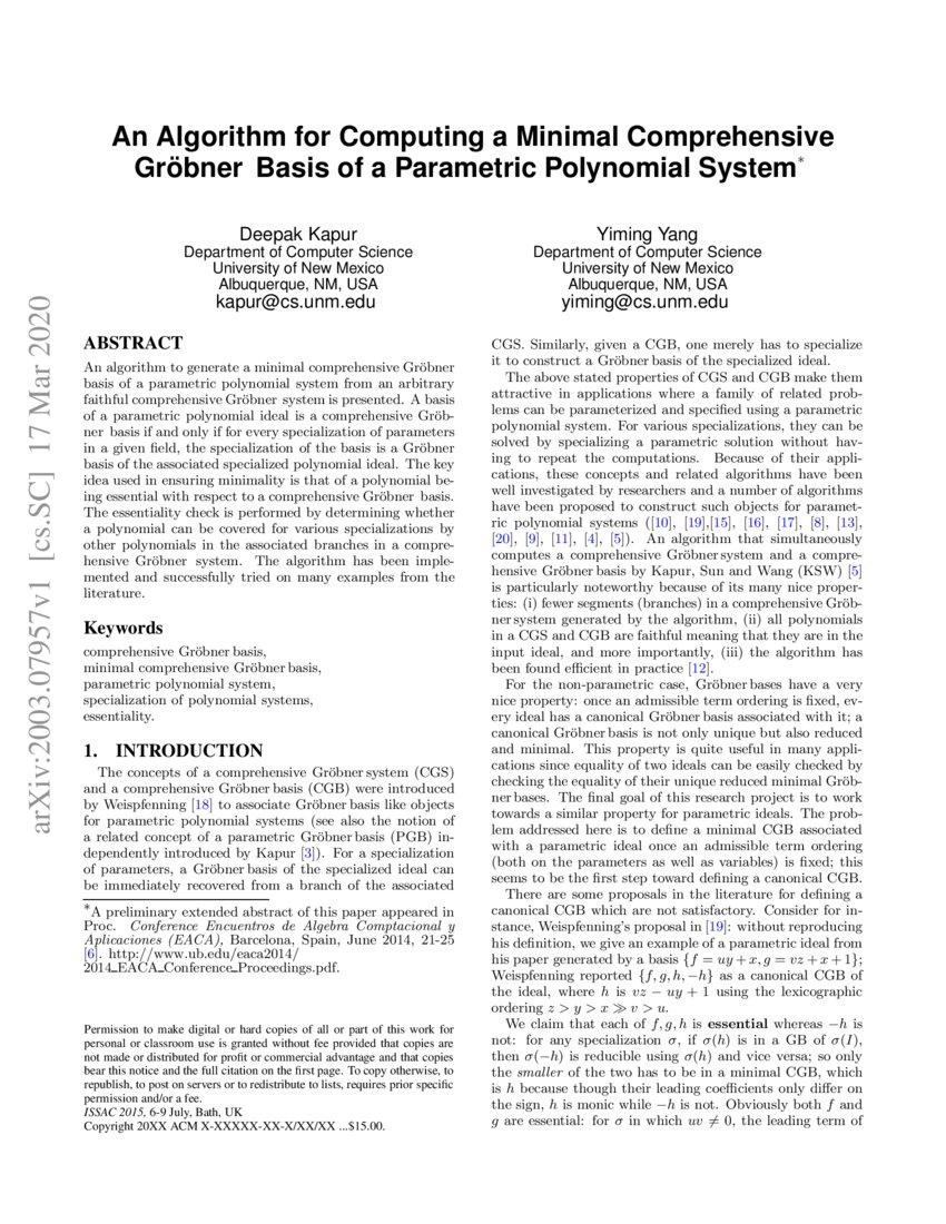 An Algorithm For Computing A Minimal Comprehensive Gröbner Basis Of A Parametric Polynomial