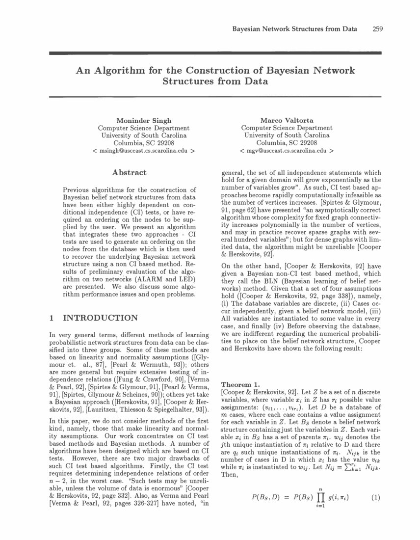 An Algorithm For The Construction Of Bayesian Network Structures From