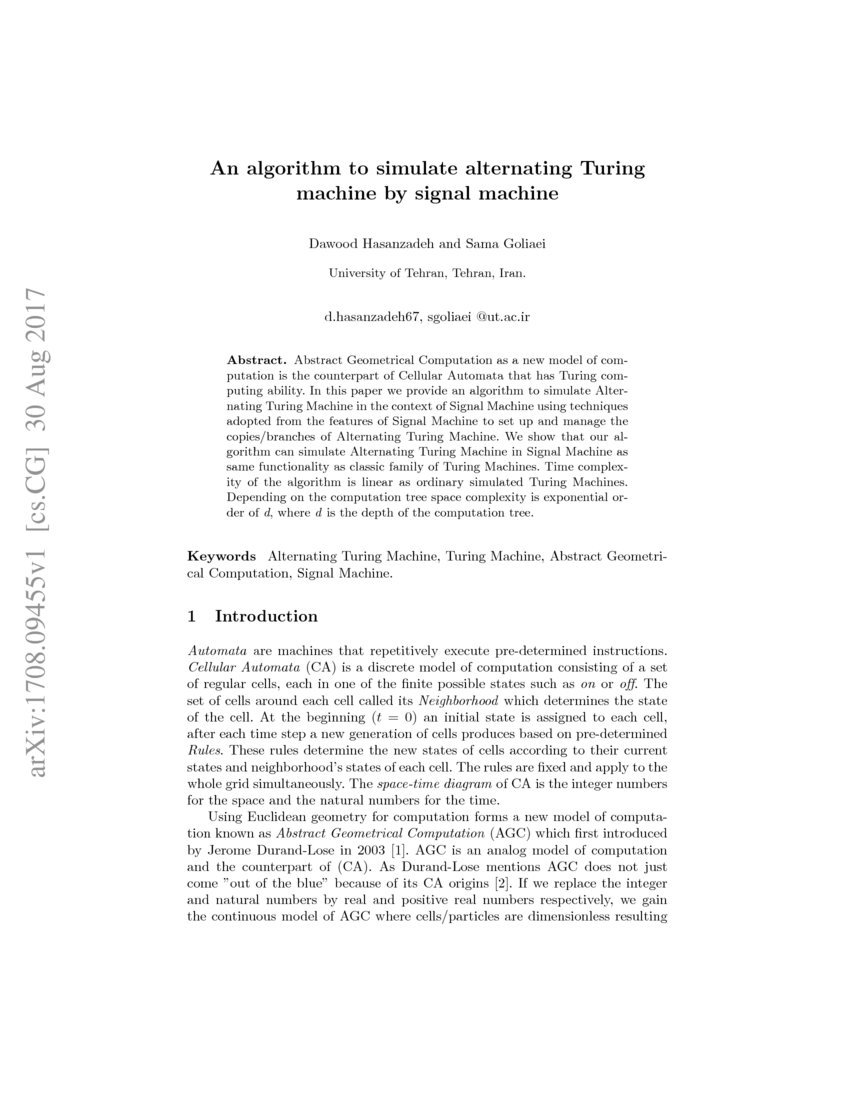 An Algorithm To Simulate Alternating Turing Machine In Signal Machine Deepai
