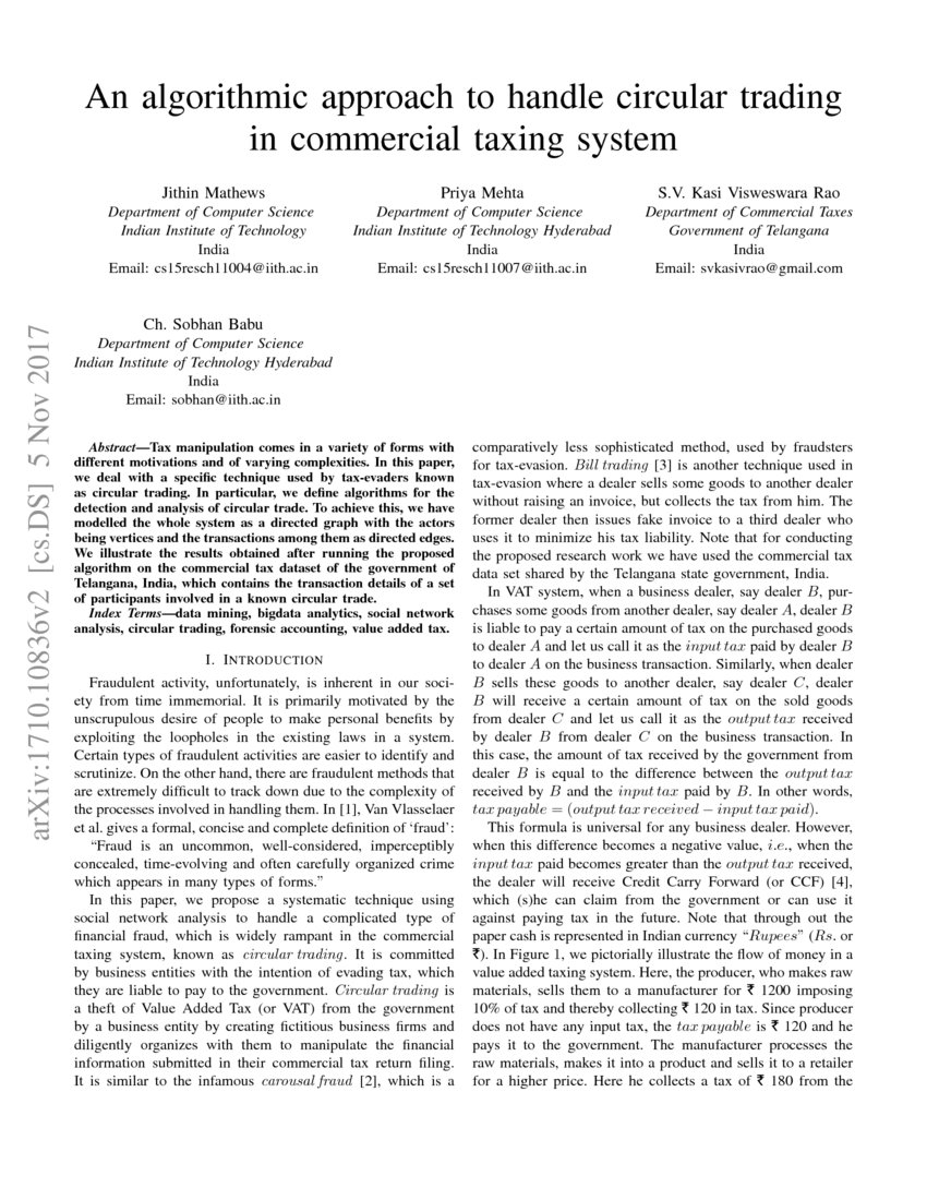 An algorithmic approach to handle circular trading in commercial taxing ...