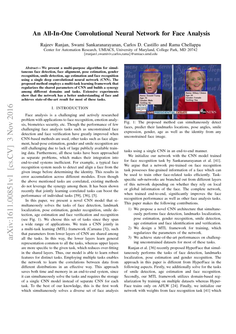 An All-In-One Convolutional Neural Network for Face Analysis | DeepAI