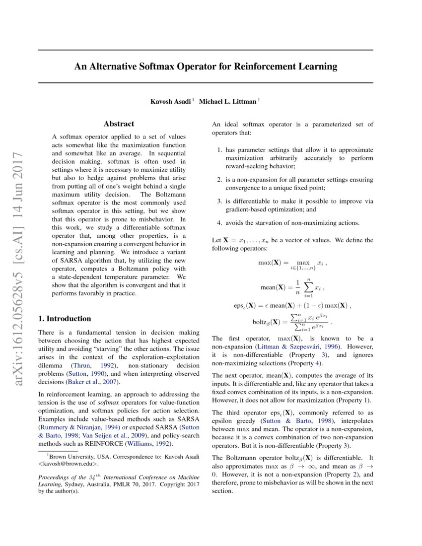 An Alternative Softmax Operator for Reinforcement Learning | DeepAI