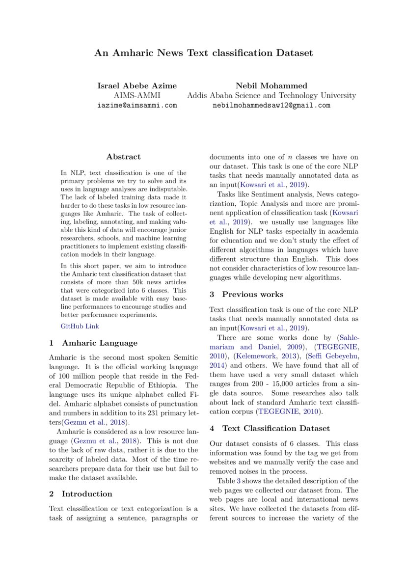 An Amharic News Text Classification Dataset Deepai
