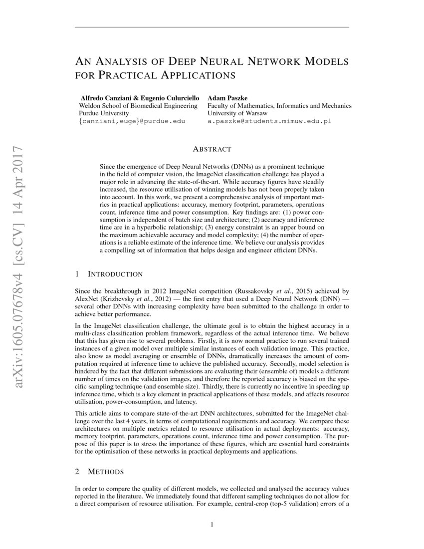 An Analysis of Deep Neural Network Models for Practical Applications ...