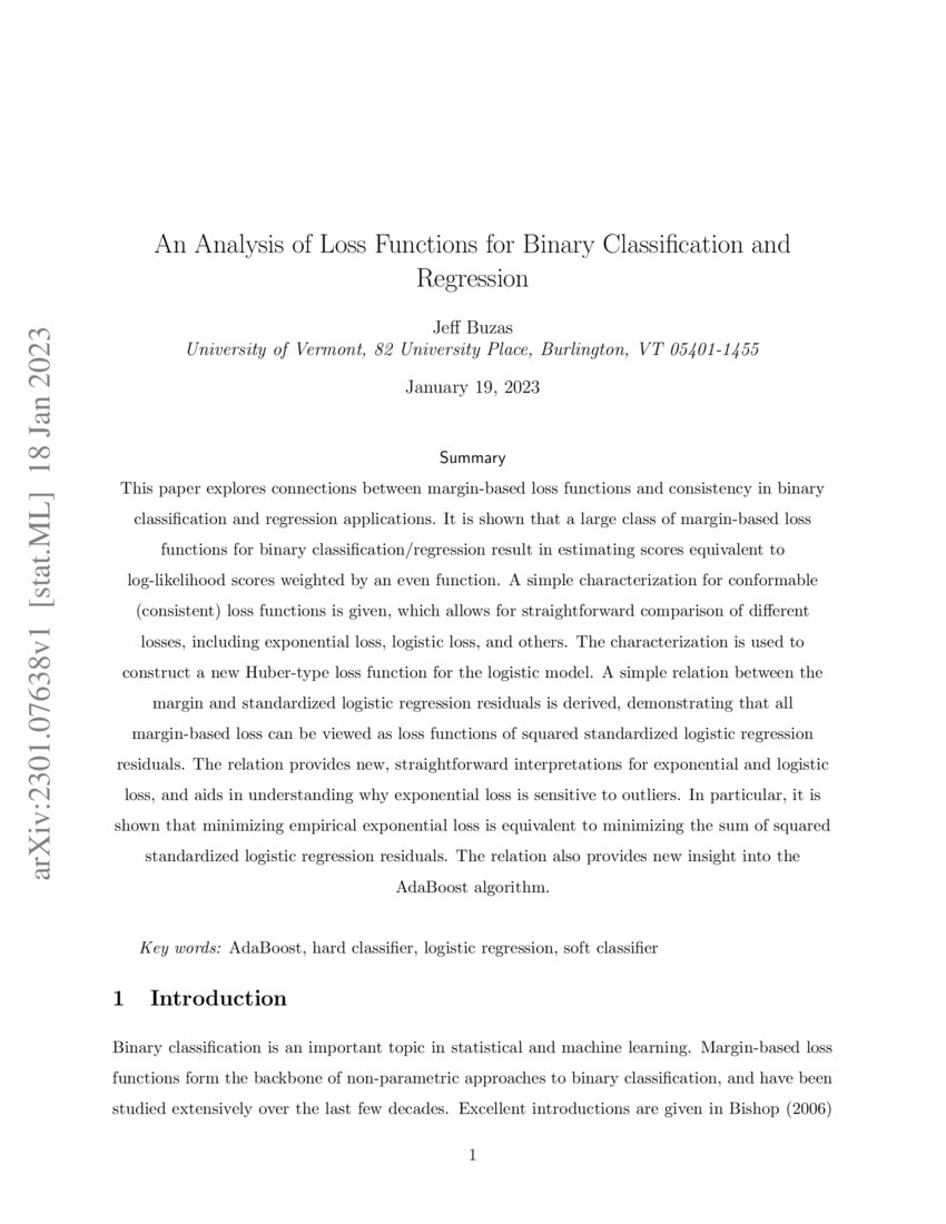 An Analysis of Loss Functions for Binary Classification and Regression ... An Analysis of Loss Functions for Binary Classification and Regression ...