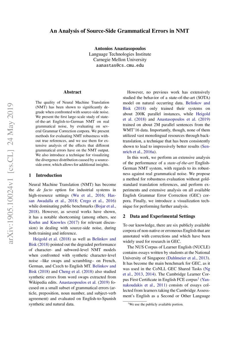 An Analysis of Source-Side Grammatical Errors in NMT | DeepAI