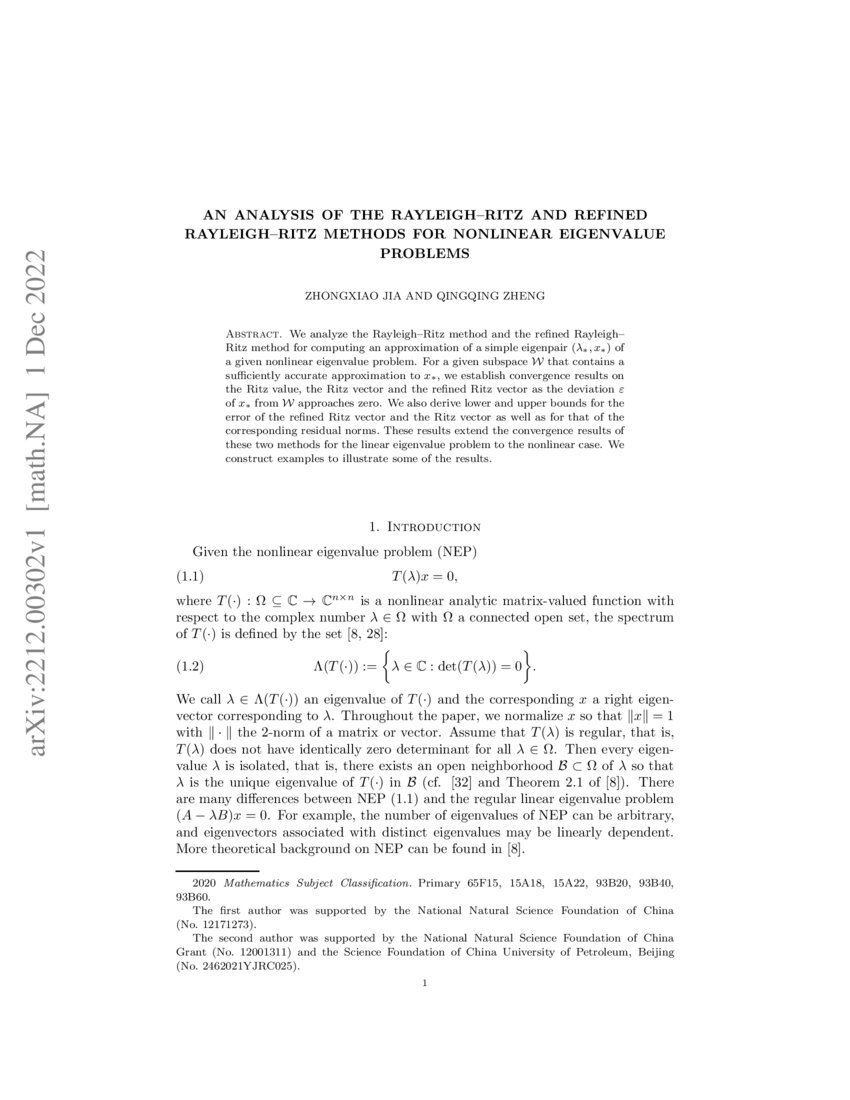 An analysis of the Rayleigh-Ritz and refined Rayleigh-Ritz methods for nonlinear eigenvalue ...