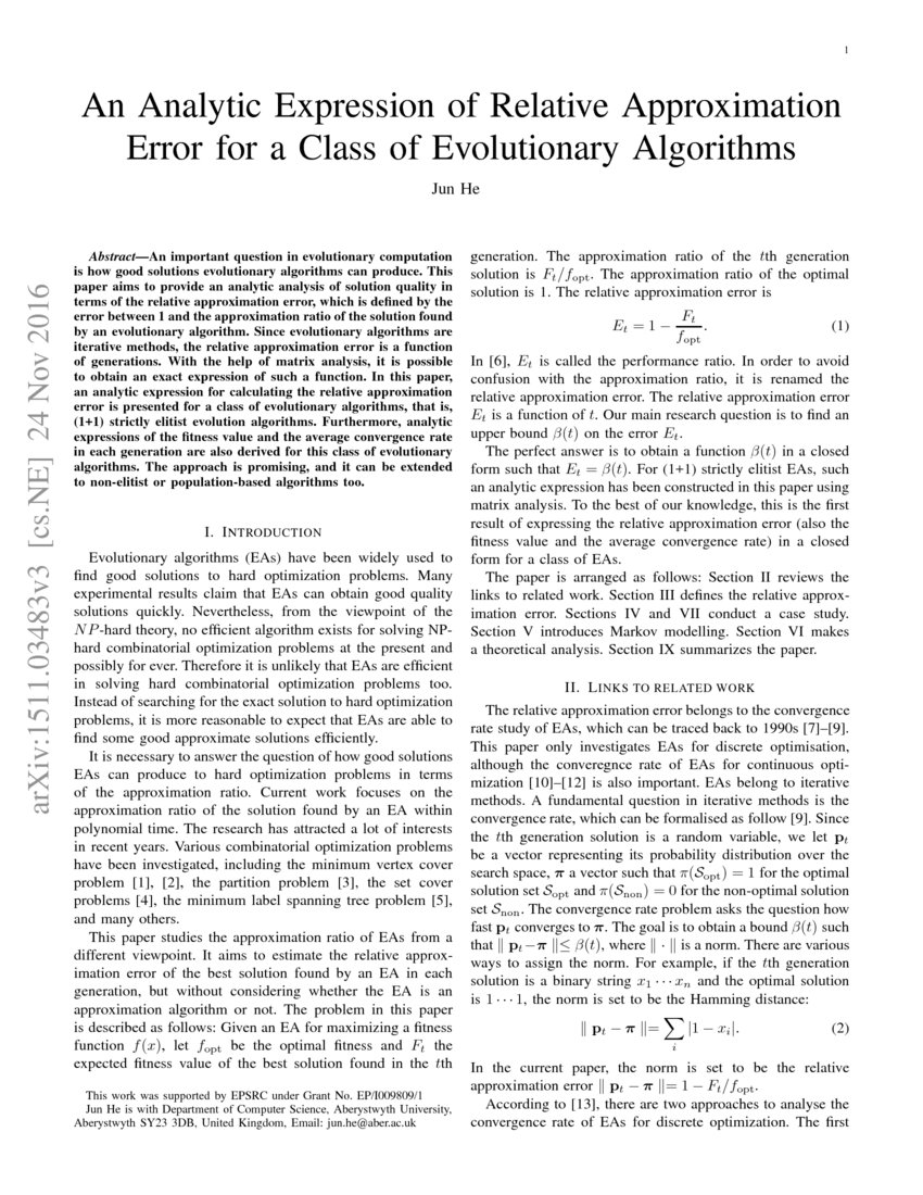 An Analytic Expression Of Relative Approximation Error For A Class Of