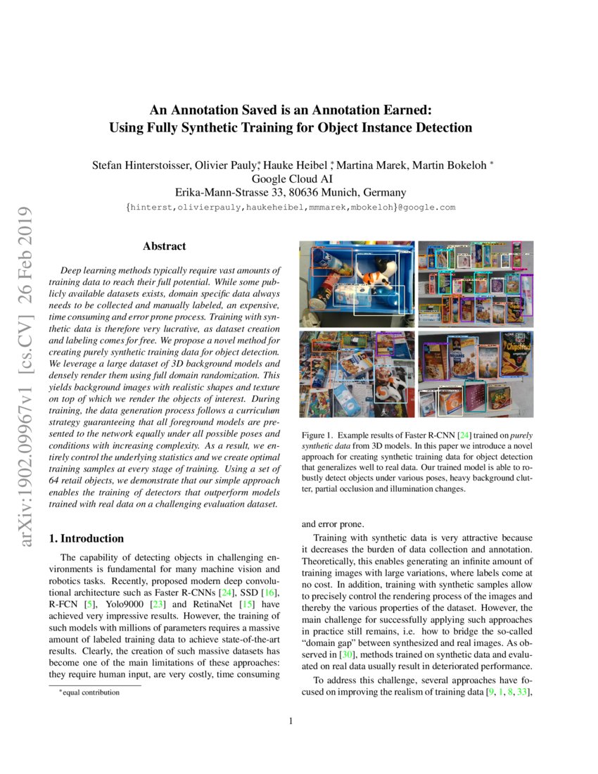 An Annotation Saved is an Annotation Earned: Using Fully Synthetic Training for Object Instance ...