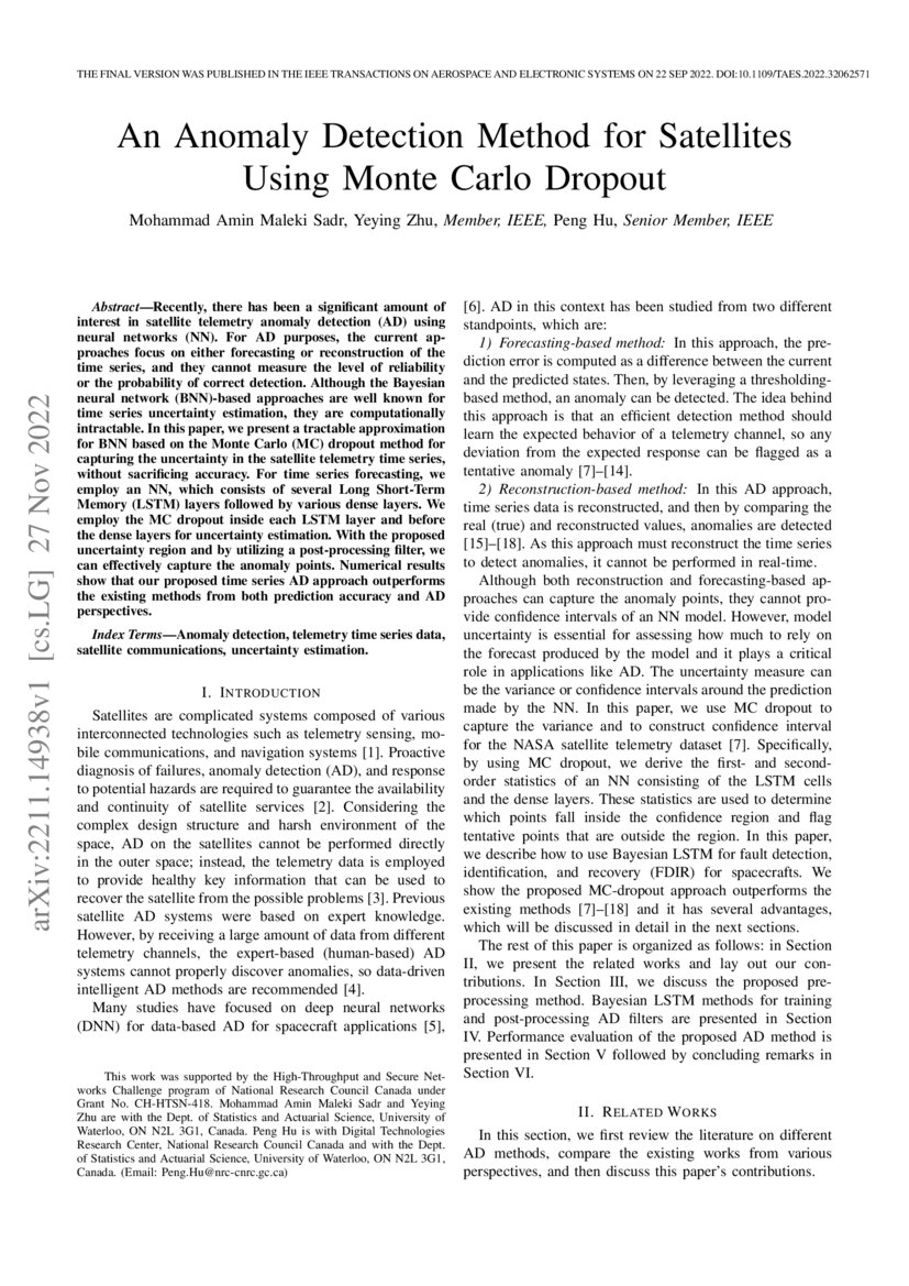 An Anomaly Detection Method For Satellites Using Monte Carlo Dropout Deepai