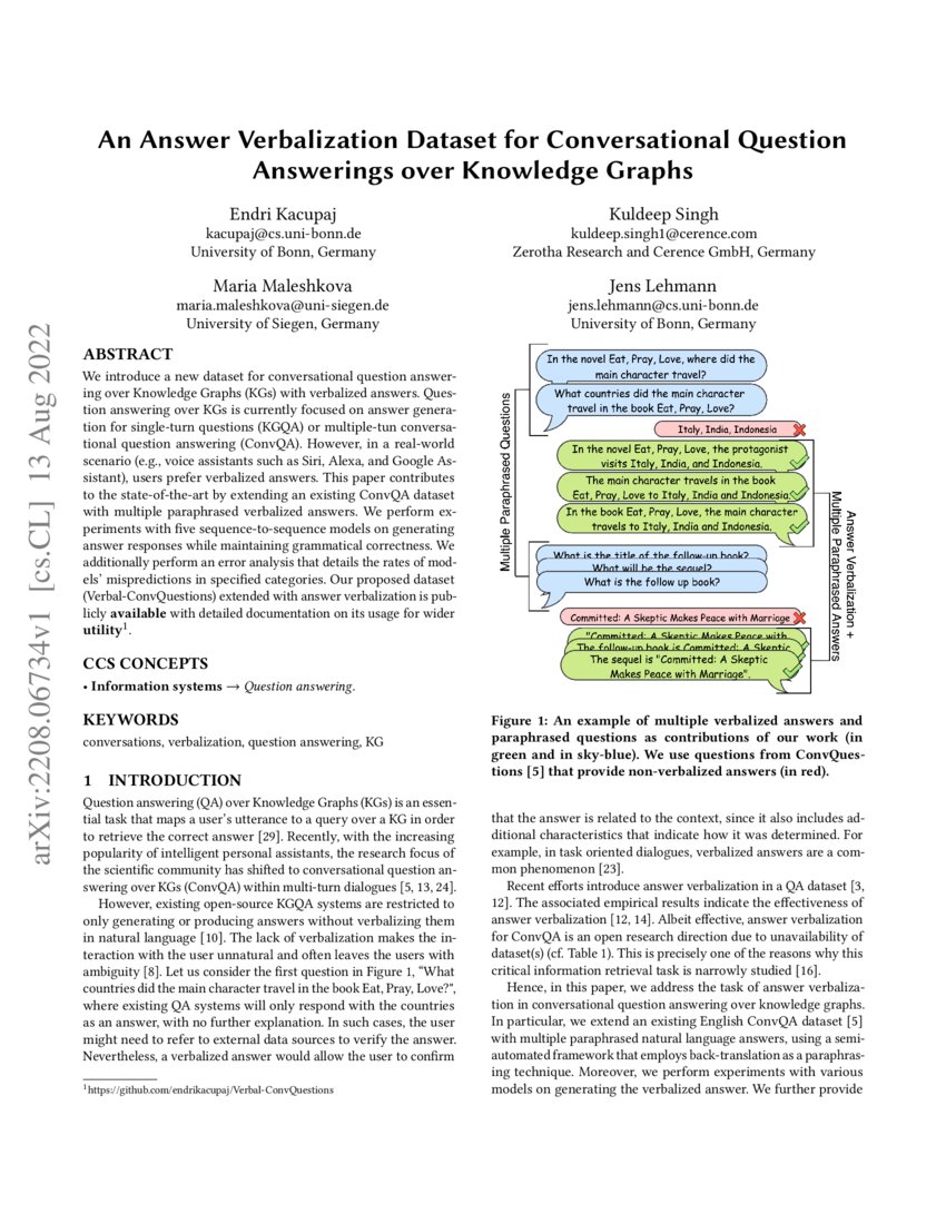 An Answer Verbalization Dataset for Conversational Question Answerings over Knowledge Graphs ...