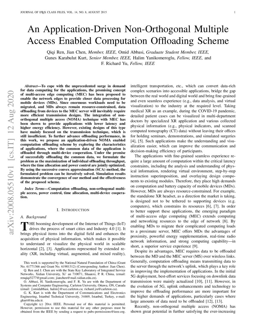 An Application Driven Non Orthogonal Multiple Access Enabled Computation Offloading Scheme Deepai