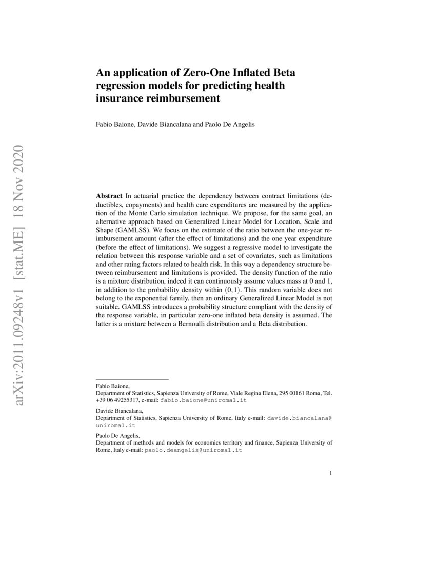 An Application Of Zero One Inflated Beta Regression Models For Predicting Health Insurance