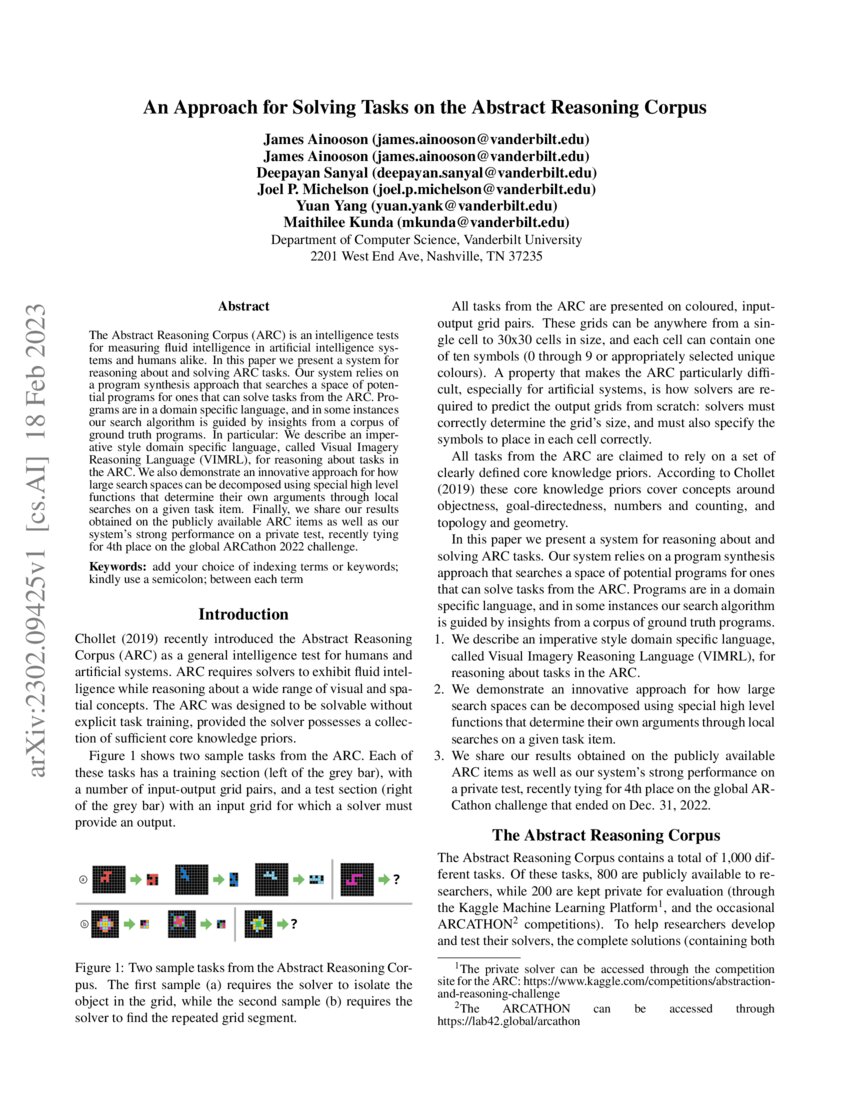 An Approach For Solving Tasks On The Abstract Reasoning Corpus Deepai 