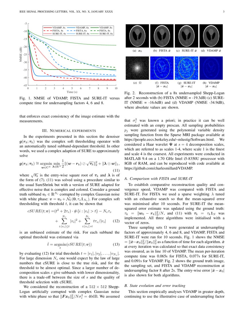 An Approximate Message Passing Algorithm For Rapid Parameter Free Compressed Sensing Mri Deepai