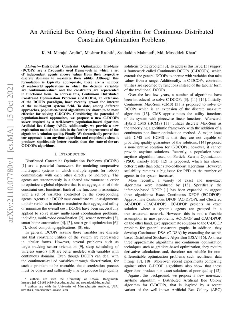 An Artificial Bee Colony Based Algorithm For Continuous Distributed Constraint Optimization