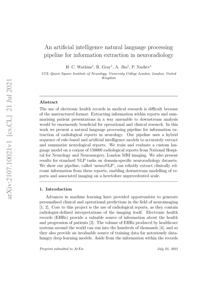 An artificial intelligence natural language processing pipeline for ...